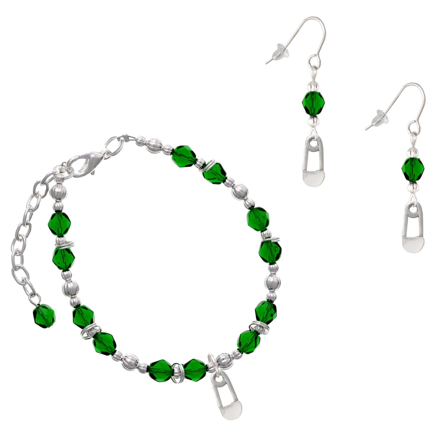Delight Jewelry Green Beaded Bracelet and Earring Set, featuring Silver ...