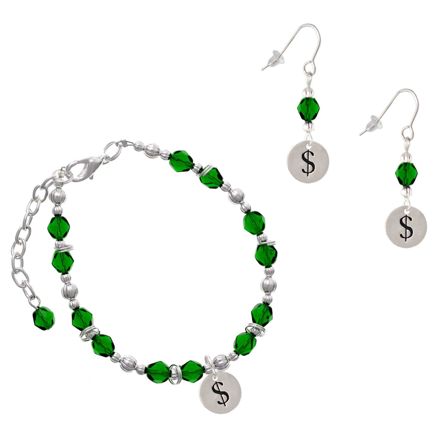 Delight Jewelry Green Beaded Bracelet and Earring Set, featuring Silver ...