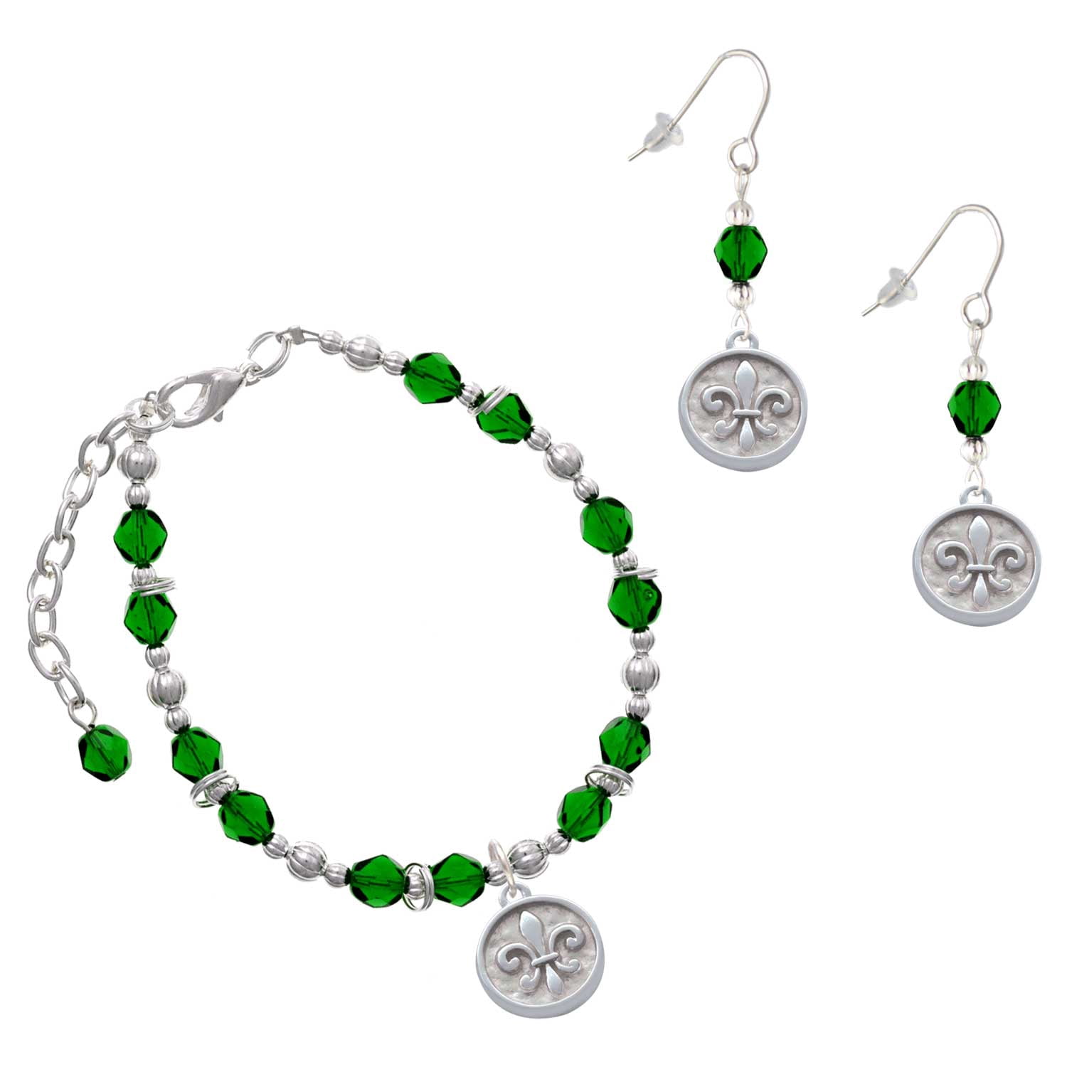 Delight Jewelry Green Beaded Bracelet and Earring Set, featuring Silver ...