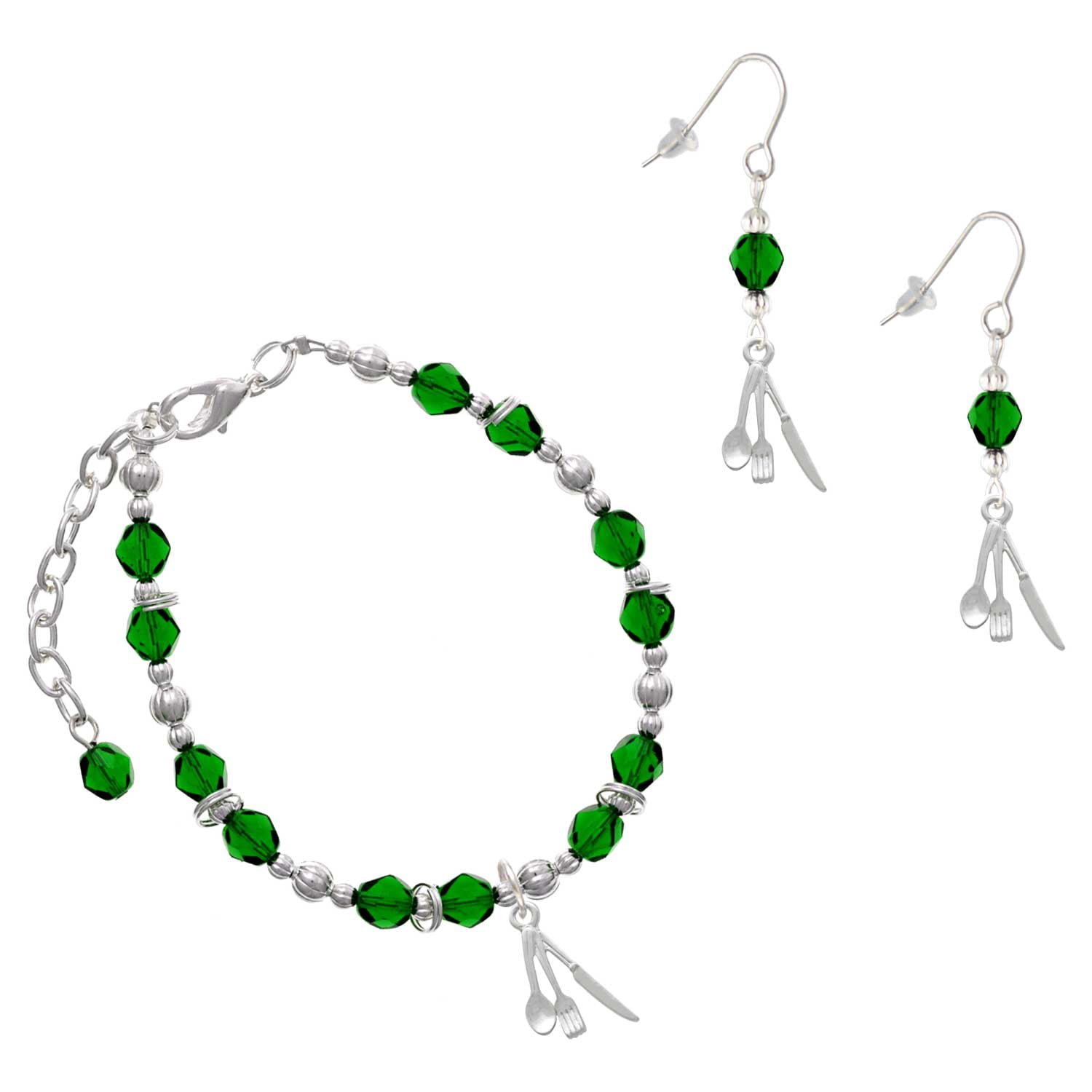 Delight Jewelry Green Beaded Bracelet and Earring Set, featuring Silver ...