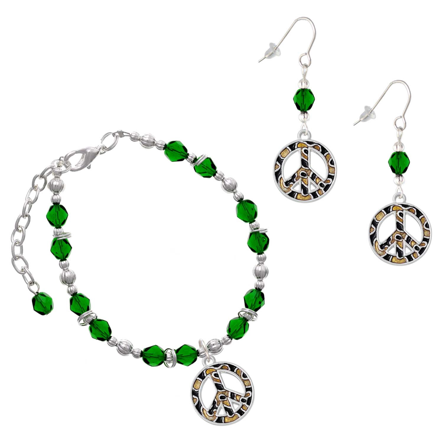 Delight Jewelry Green Beaded Bracelet and Earring Set, featuring Silver ...