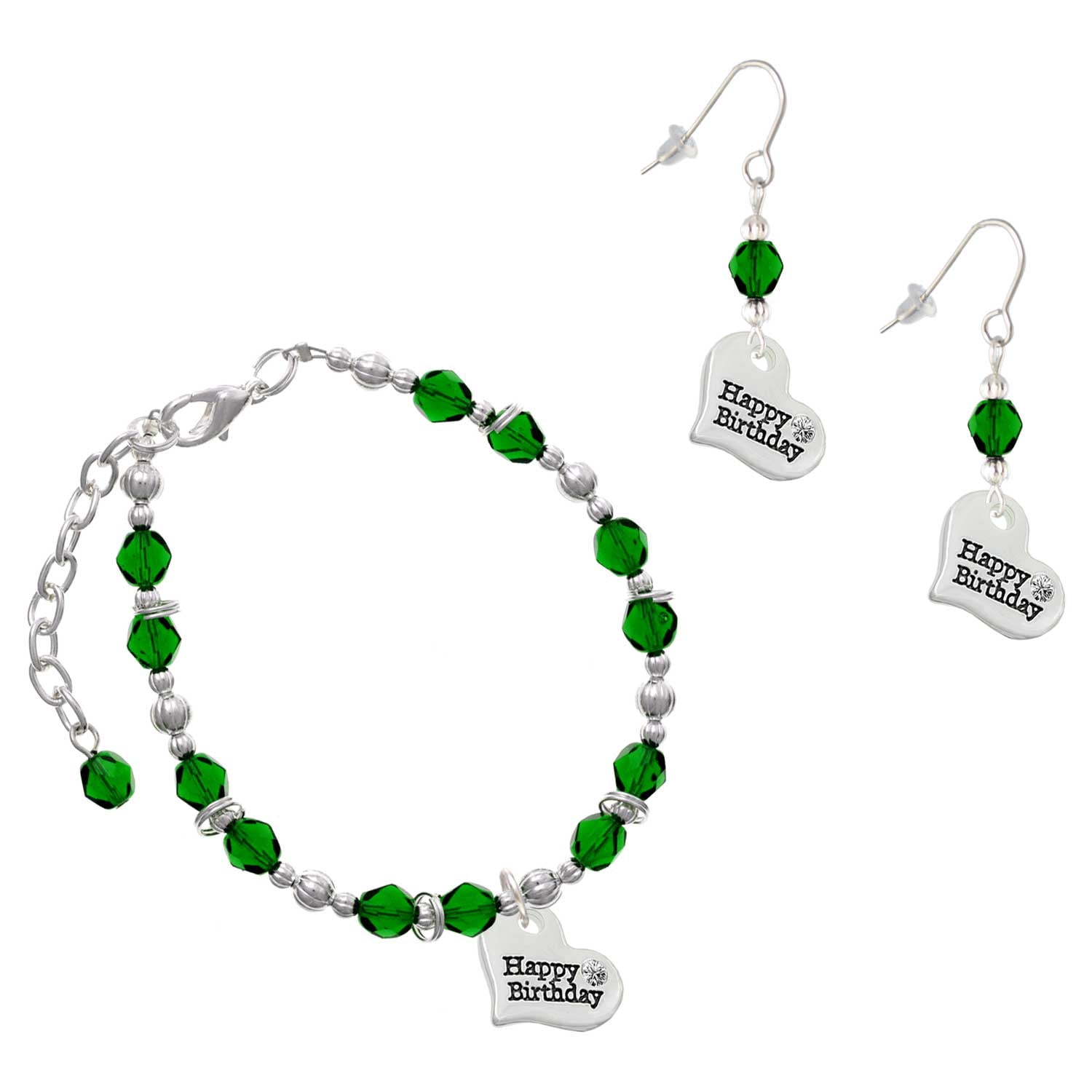 Delight Jewelry Green Beaded Bracelet and Earring Set, featuring Silver ...
