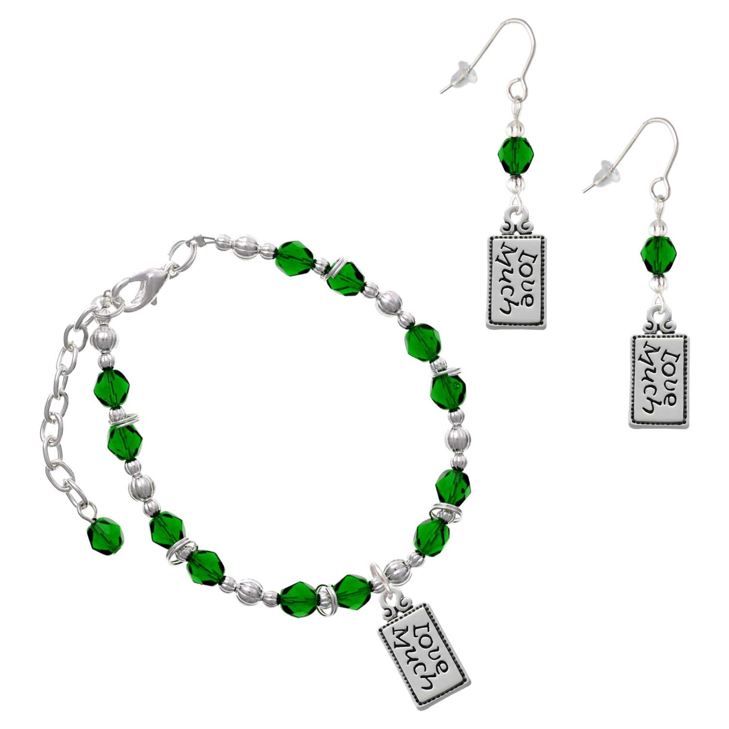 Delight Jewelry Green Beaded Bracelet and Earring Set, featuring Silver ...