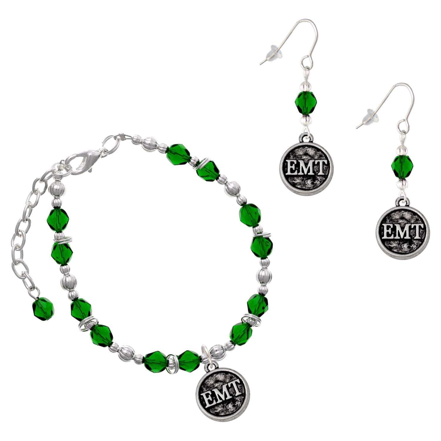 Delight Jewelry Green Beaded Bracelet and Earring Set, featuring Silver ...