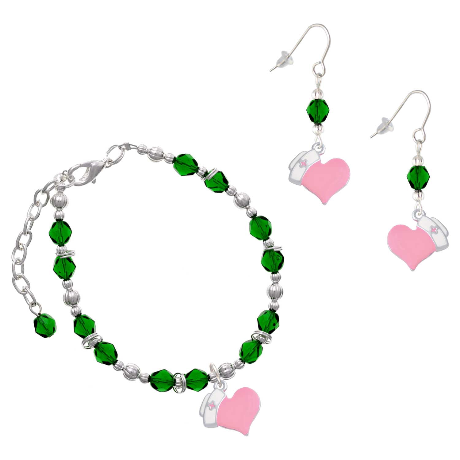 Delight Jewelry Green Beaded Bracelet and Earring Set, featuring Silver ...