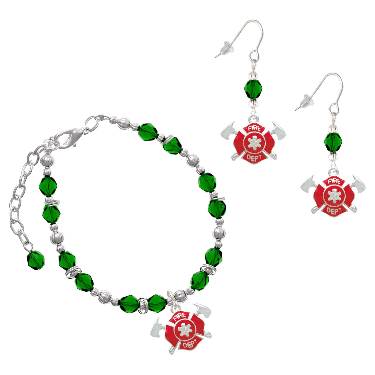 Delight Jewelry Green Beaded Bracelet and Earring Set, featuring Silver ...