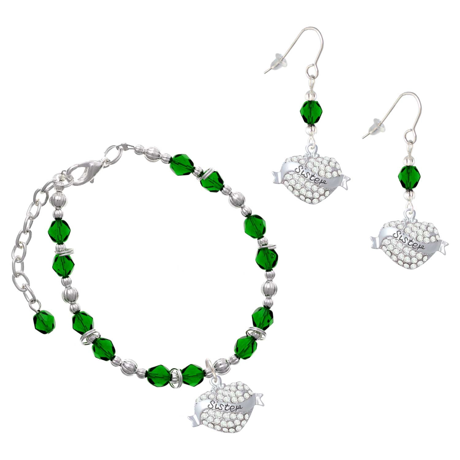 Delight Jewelry Green Beaded Bracelet and Earring Set, featuring Silver ...