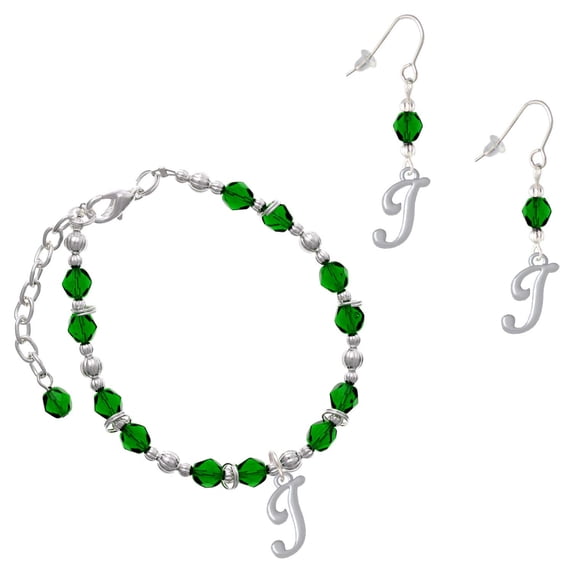Delight Jewelry Green Beaded Bracelet and Earring Set, featuring Silver ...