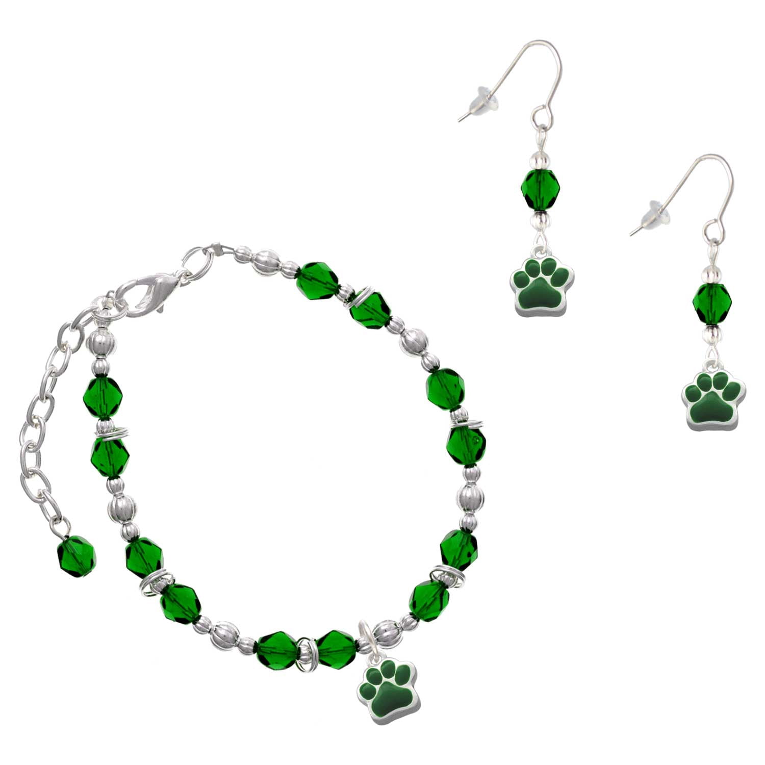 Delight Jewelry Green Beaded Bracelet and Earring Set, featuring Silver ...