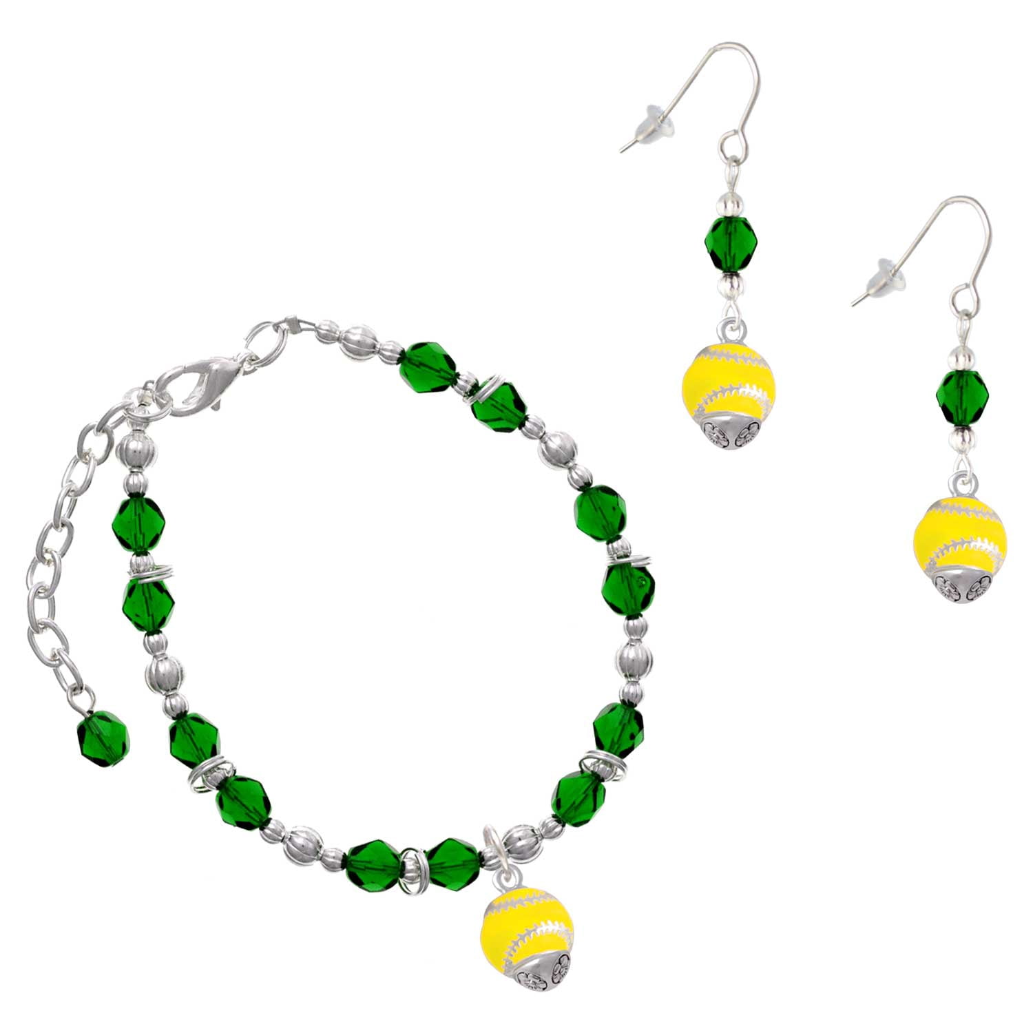 Delight Jewelry Green Beaded Bracelet and Earring Set, featuring Silver ...