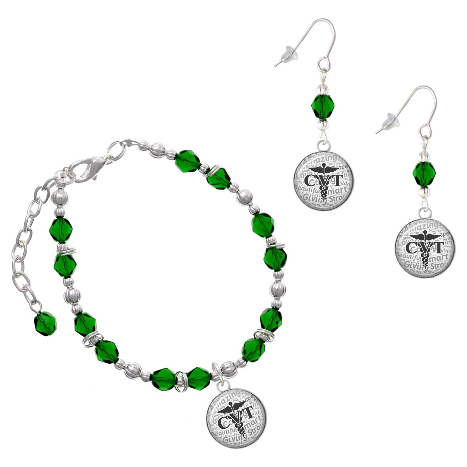 Delight Jewelry Green Beaded Bracelet and Earring Set, featuring Silver ...