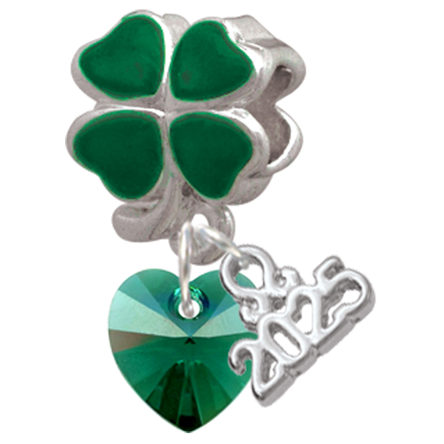 Delight Jewelry Green Crystal Heart - Good Luck Green Four Leaf Clover Charm Bead Dangle with ...