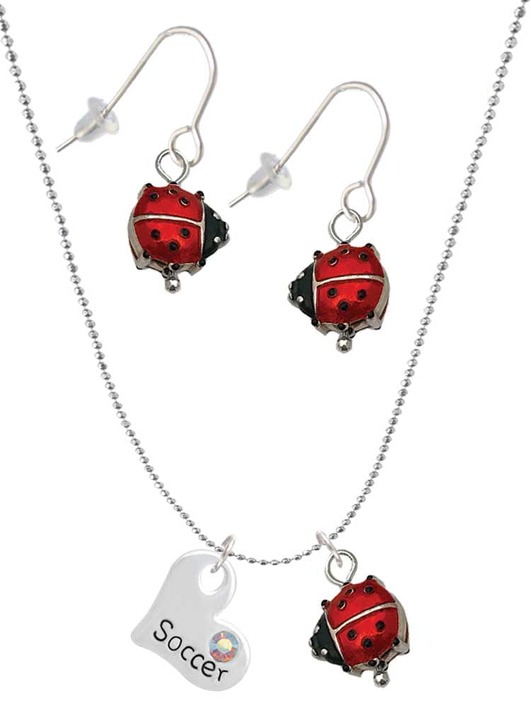 Delight Jewelry Heart with ''Soccer'' and AB Crystal Red Lucky Ladybug Necklace and Dangle ...