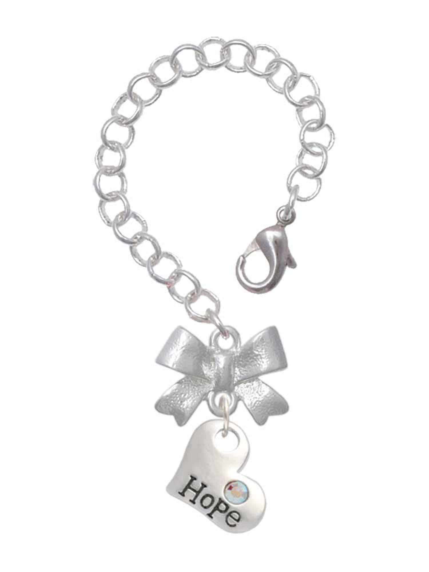 Delight Jewelry Hope Heart with AB Crystal - Silvertone Bow Charm ...