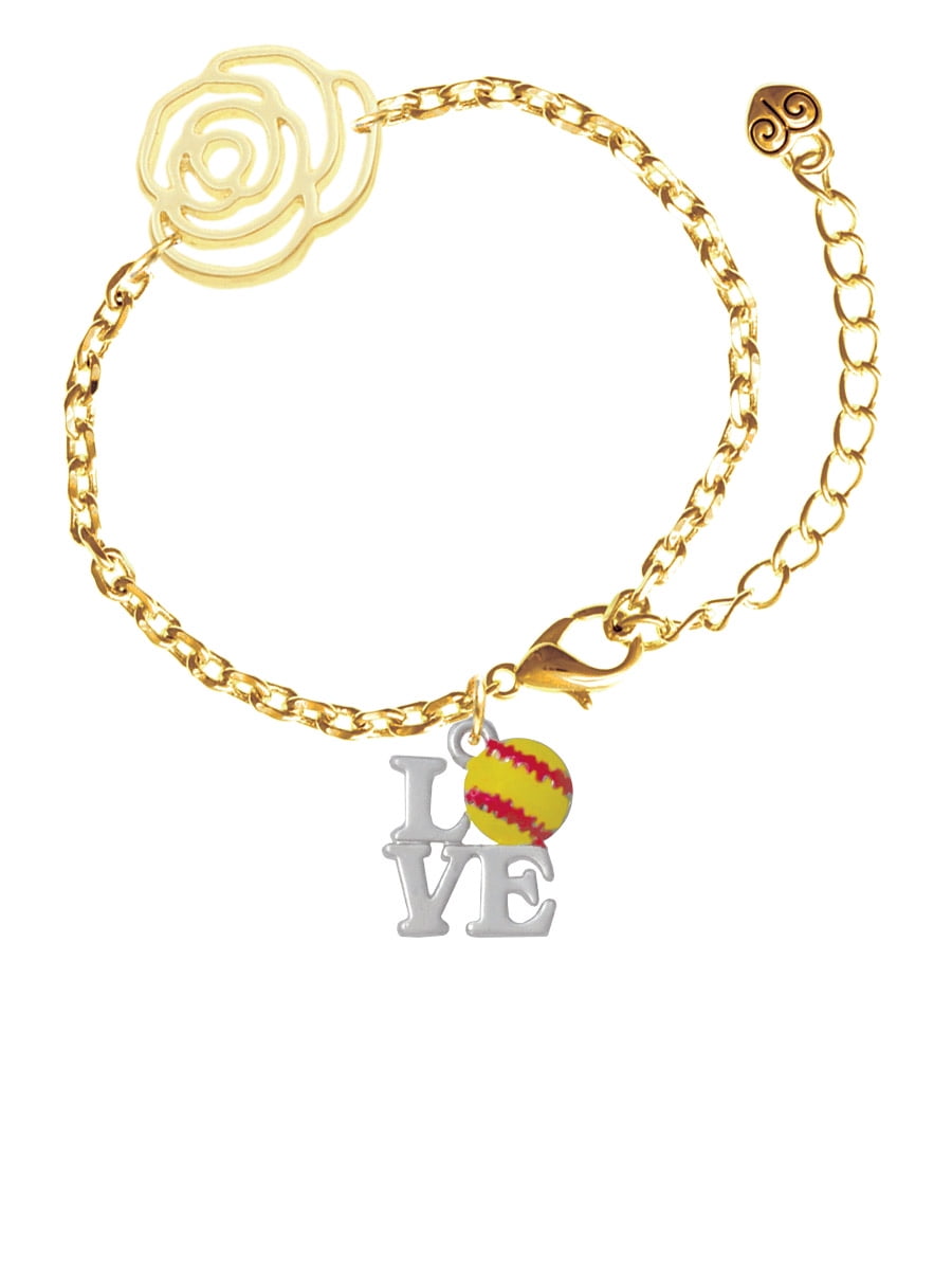 Delight Jewelry Love with Softball Gold-tone Flower Link Chain Bracelet ...