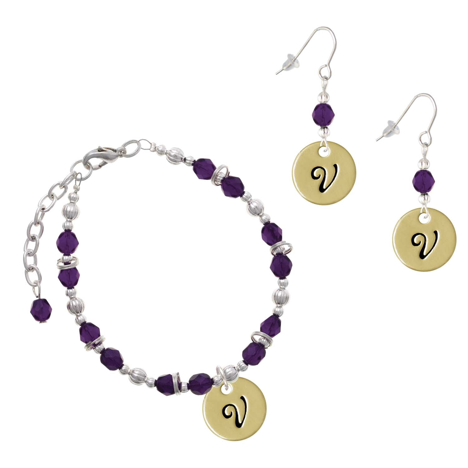 Delight Jewelry Purple Beaded Bracelet and Earring Set, featuring Gold ...