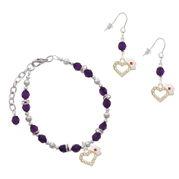 Delight Jewelry Purple Beaded Bracelet and Earring Set, featuring Gold ...
