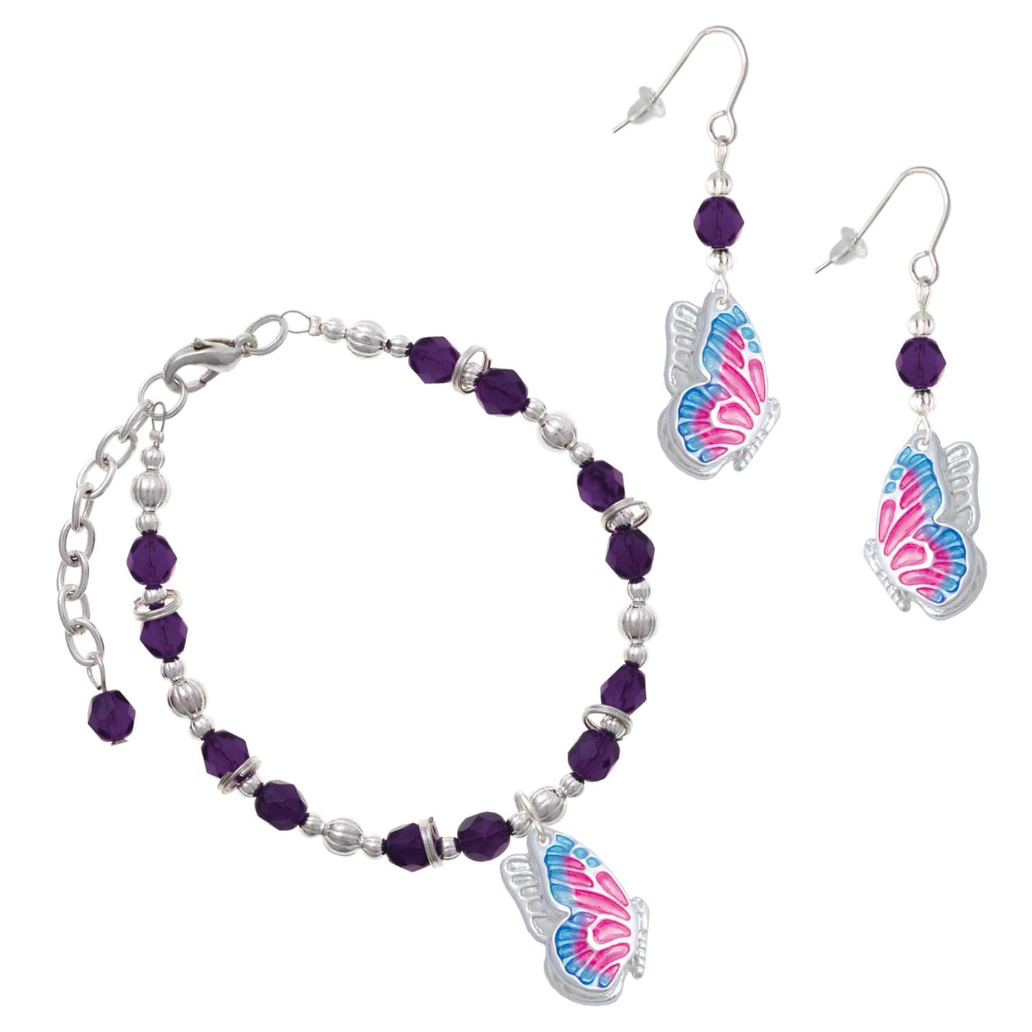 Delight Jewelry Purple Beaded Bracelet and Earring Set, featuring ...