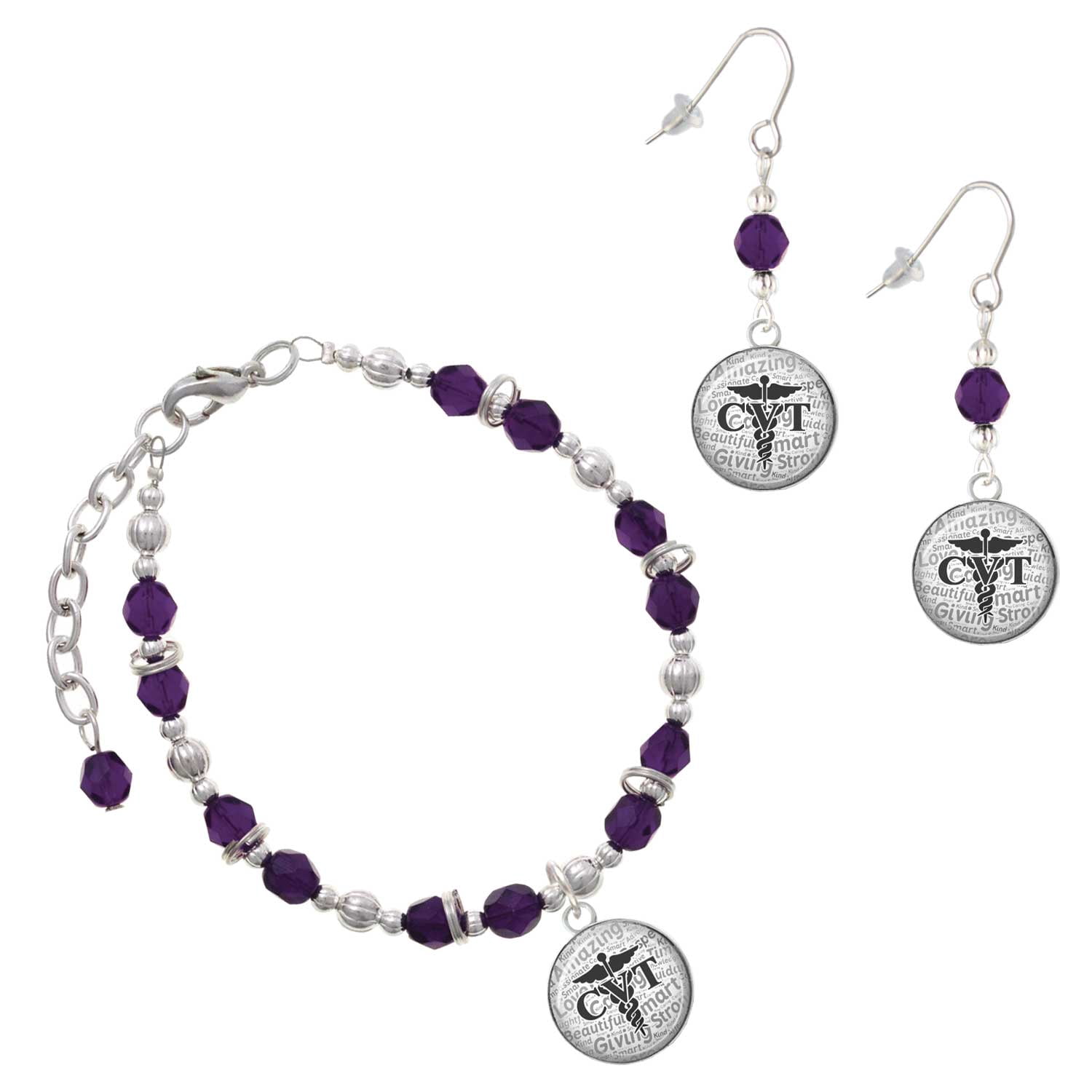 Delight Jewelry Purple Beaded Bracelet and Earring Set, featuring ...