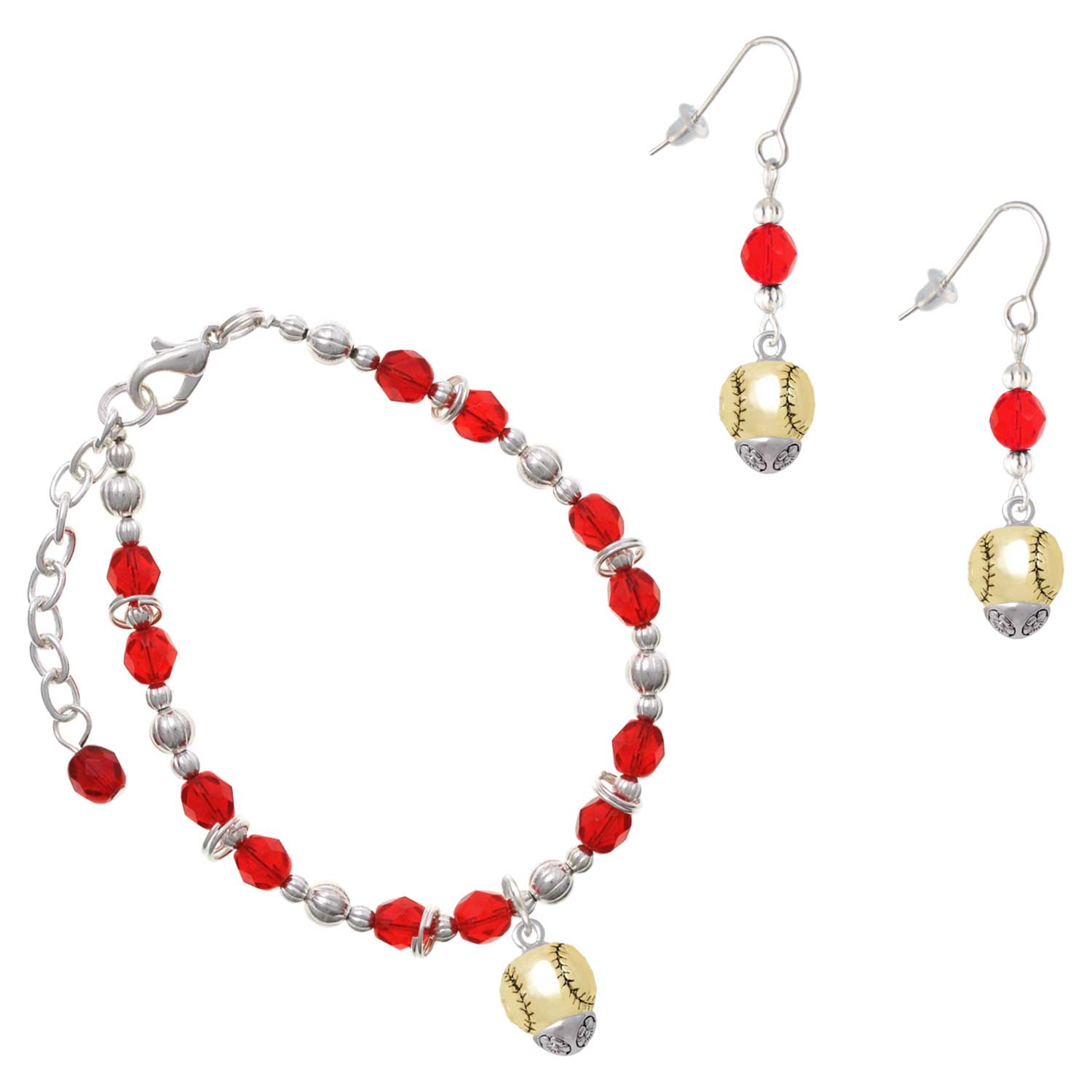 Delight Jewelry Red Beaded Bracelet and Earring Set, featuring Gold ...