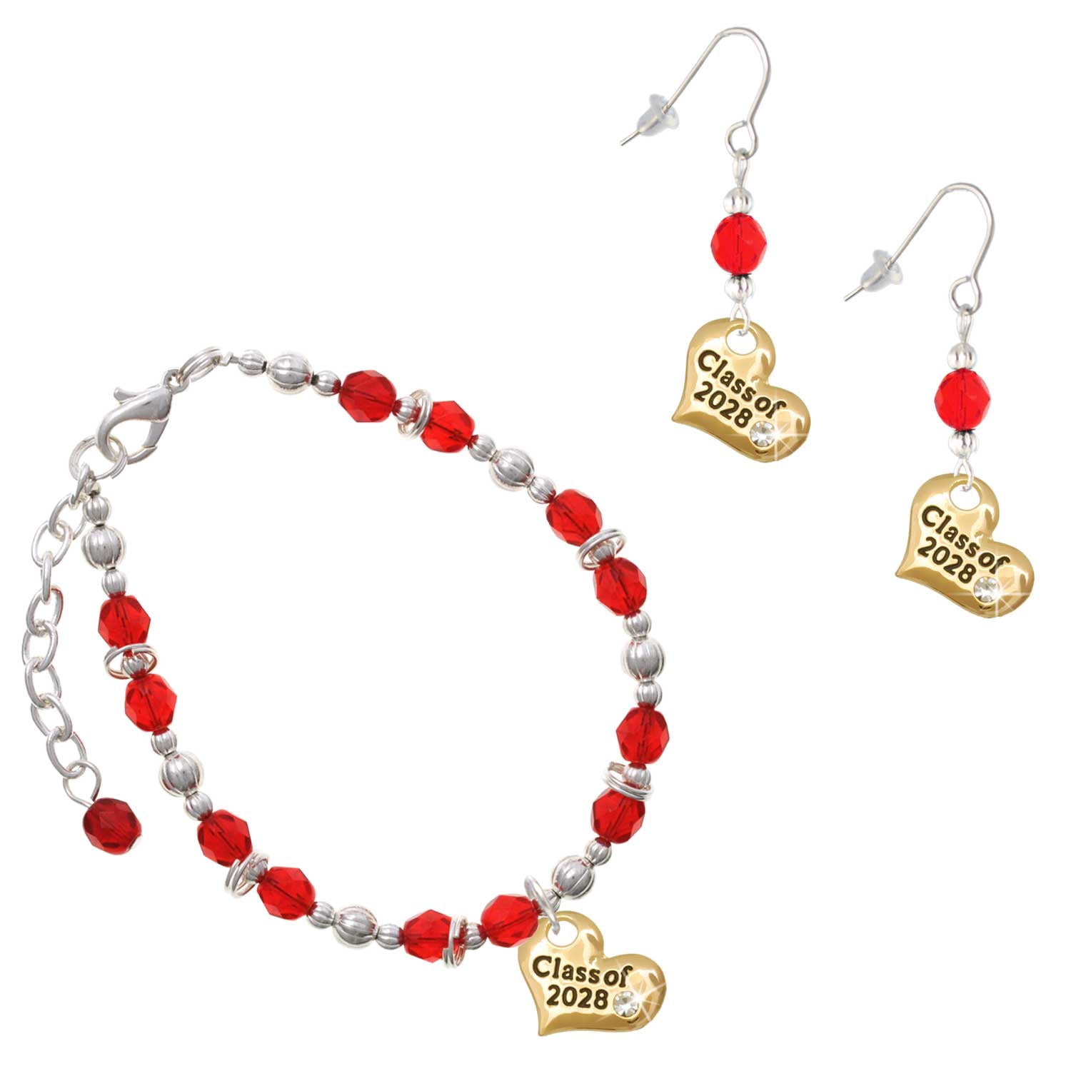 Delight Jewelry Red Beaded Bracelet and Earring Set, featuring Gold ...
