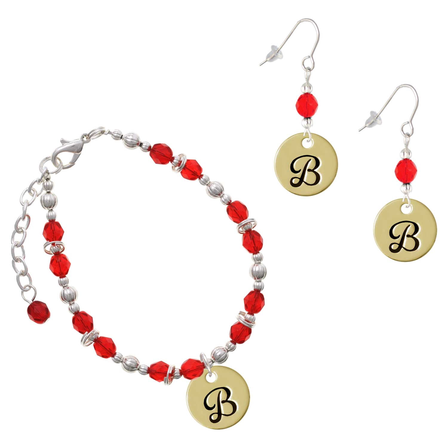 Delight Jewelry Red Beaded Bracelet and Earring Set, featuring Gold ...