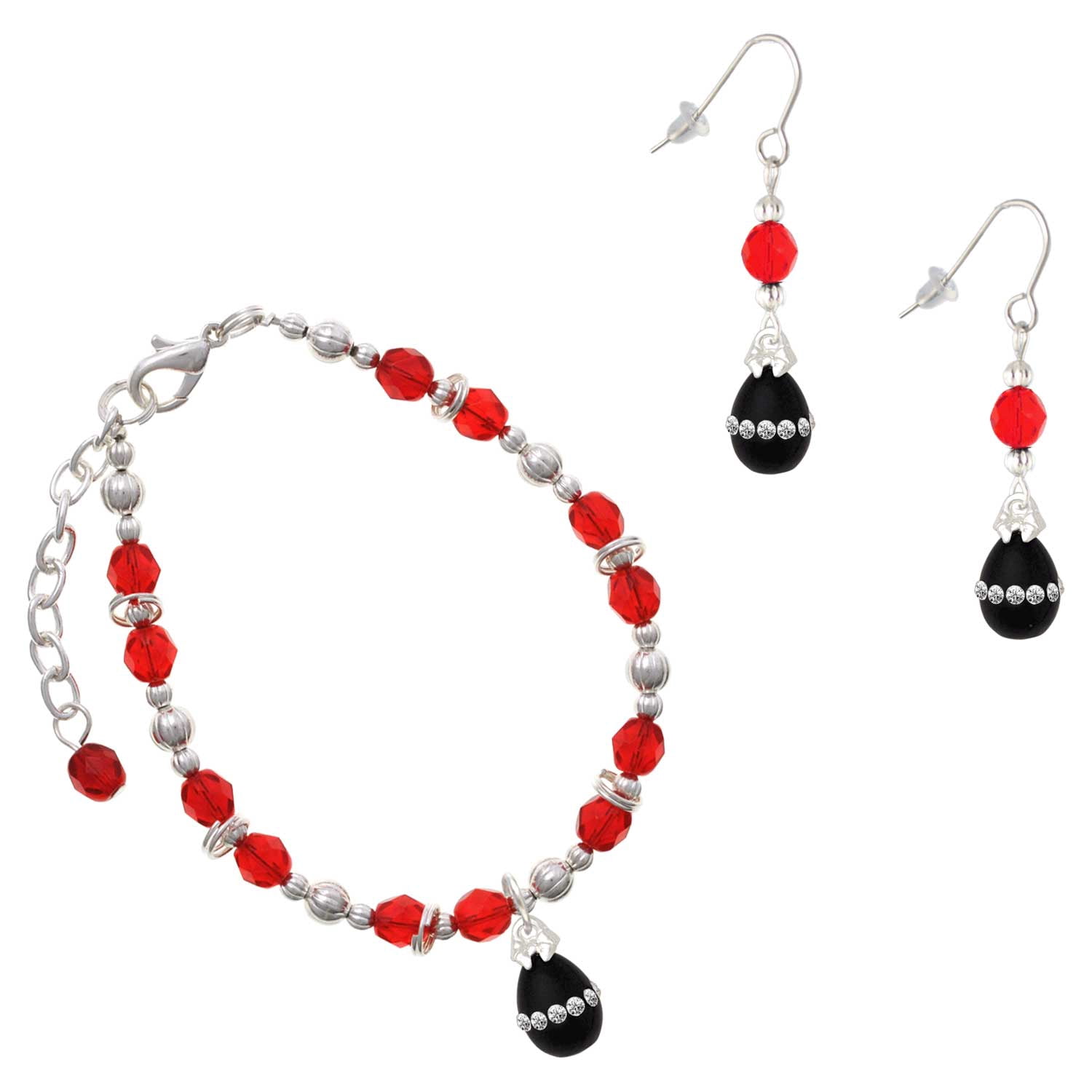 Delight Jewelry Red Beaded Bracelet and Earring Set, featuring Silver ...
