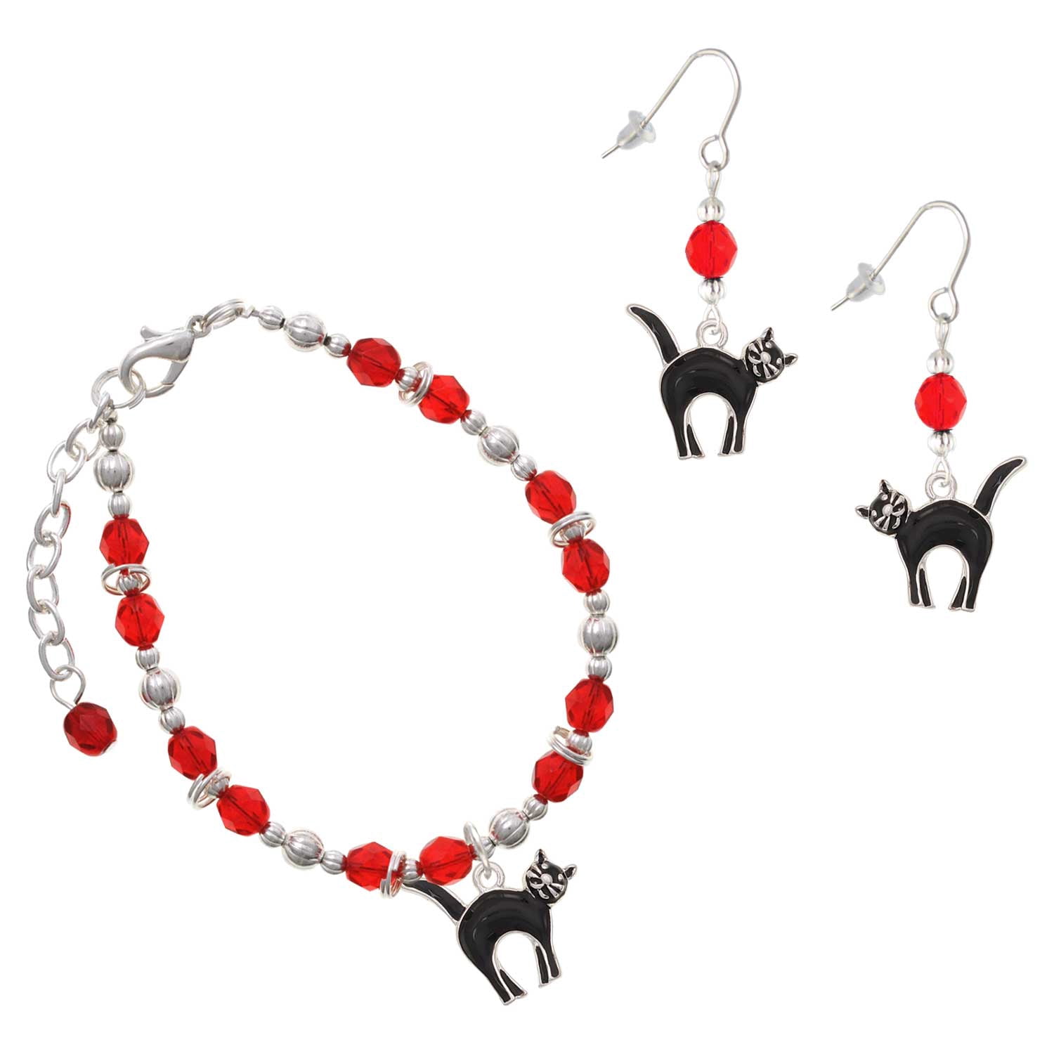 Delight Jewelry Red Beaded Bracelet and Earring Set, featuring Silver ...