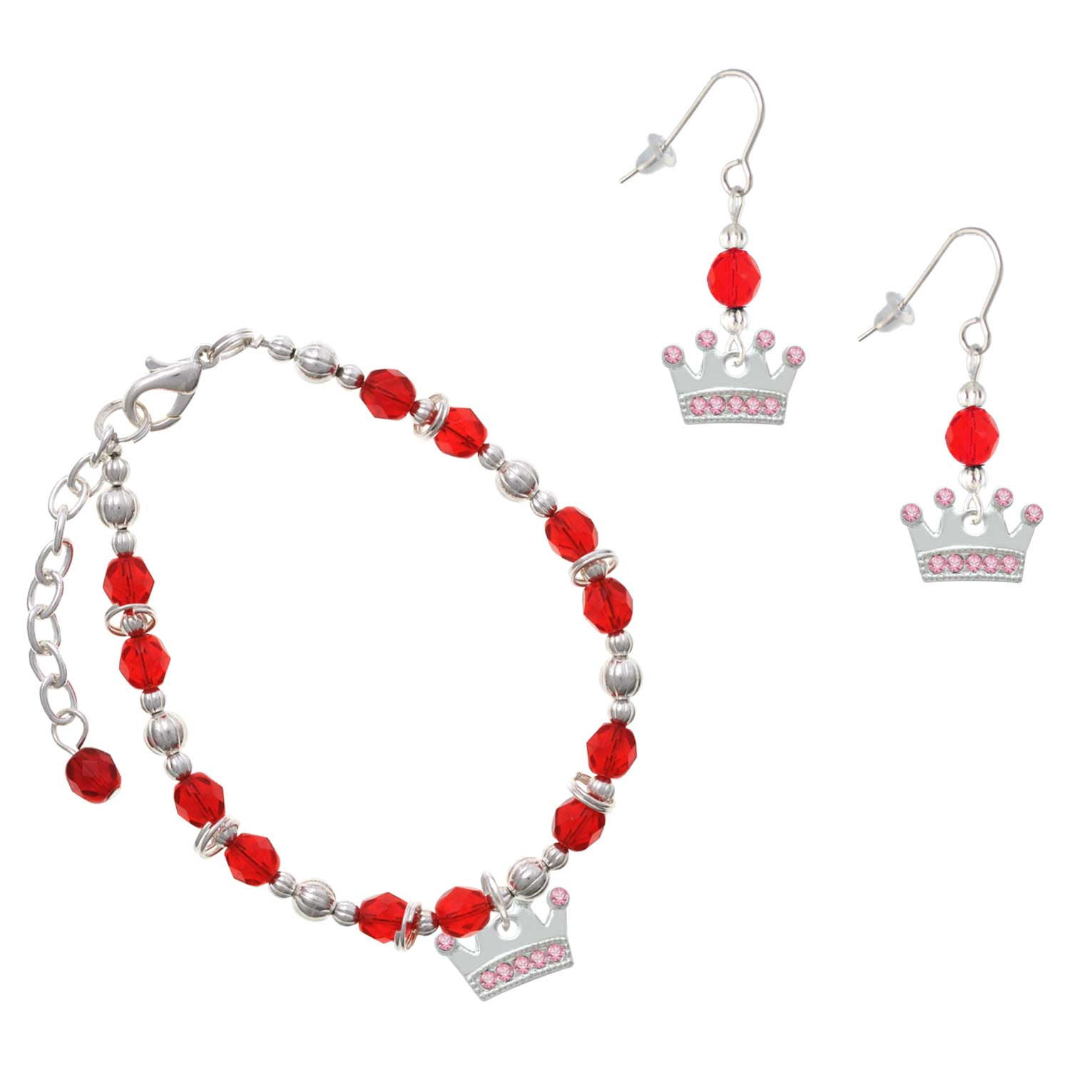 Delight Jewelry Red Beaded Bracelet and Earring Set, featuring Silver ...