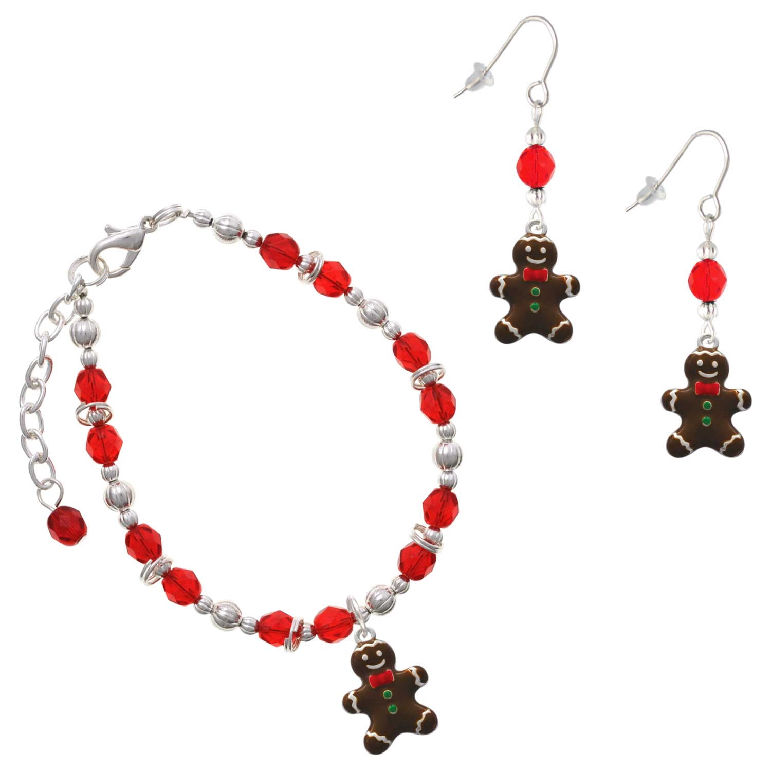 Delight Jewelry Red Beaded Bracelet and Earring Set, featuring Silver ...