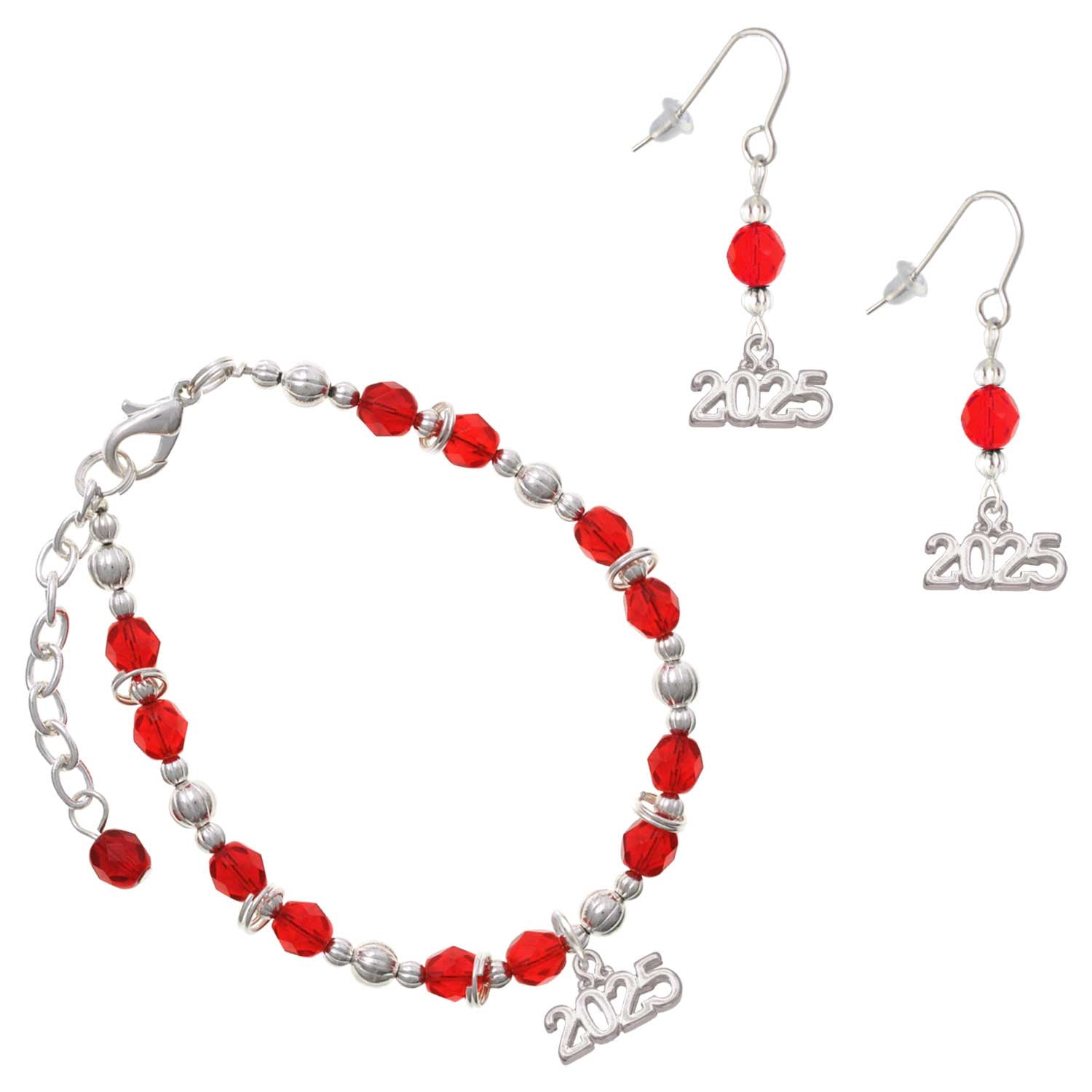 Delight Jewelry Red Beaded Bracelet and Earring Set, featuring Silver ...