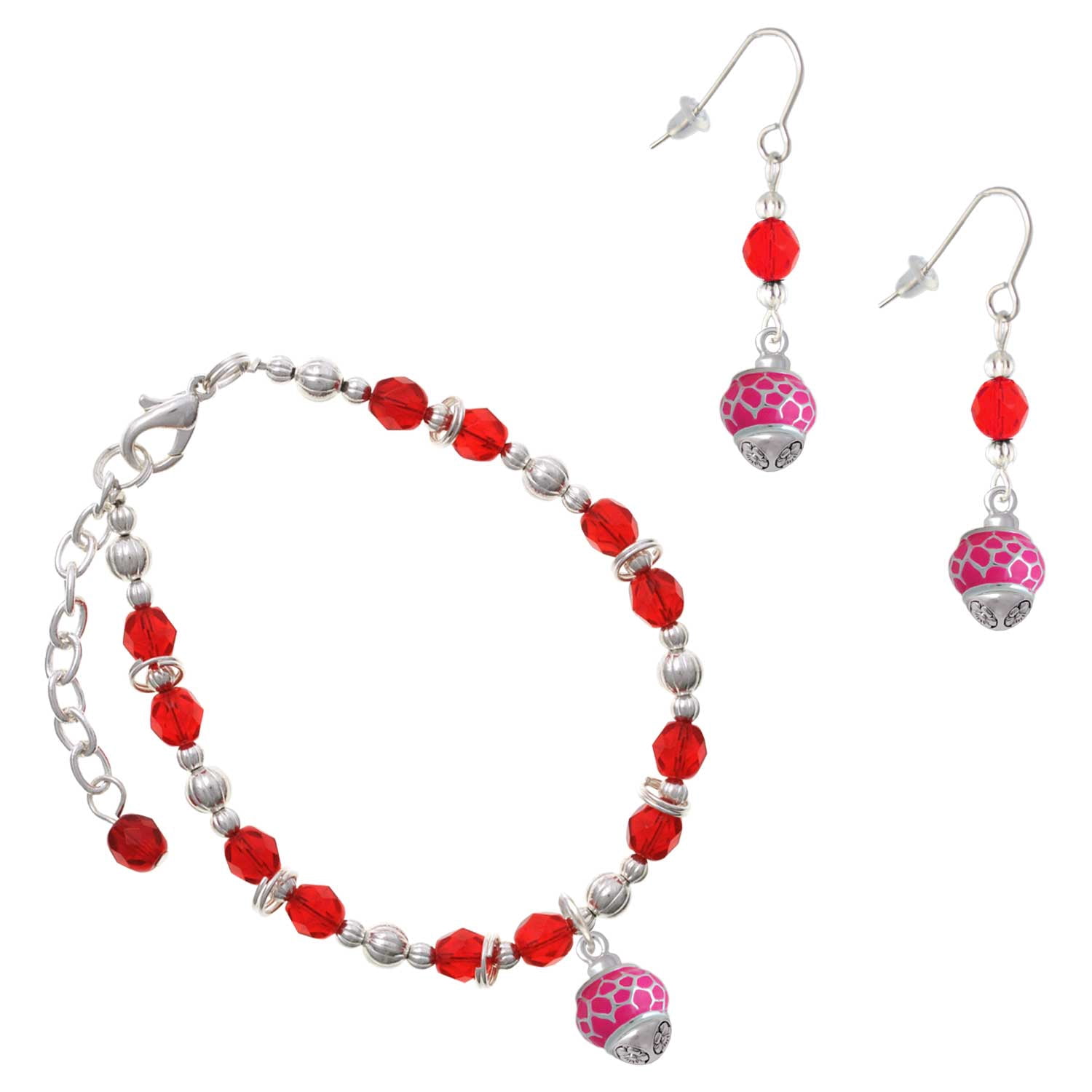 Delight Jewelry Red Beaded Bracelet and Earring Set, featuring Silver ...