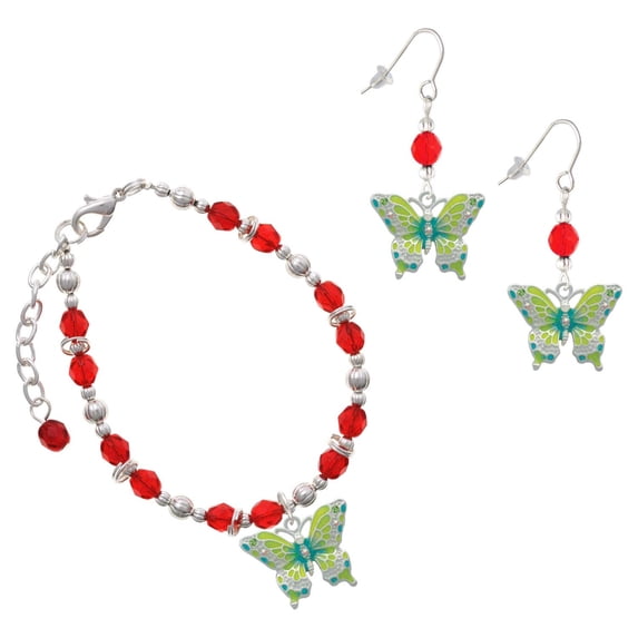 Delight Jewelry Red Beaded Bracelet and Earring Set, featuring Silver ...