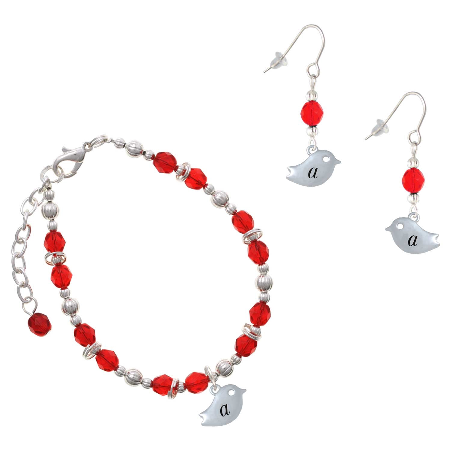 Delight Jewelry Red Beaded Bracelet and Earring Set, featuring Silver ...
