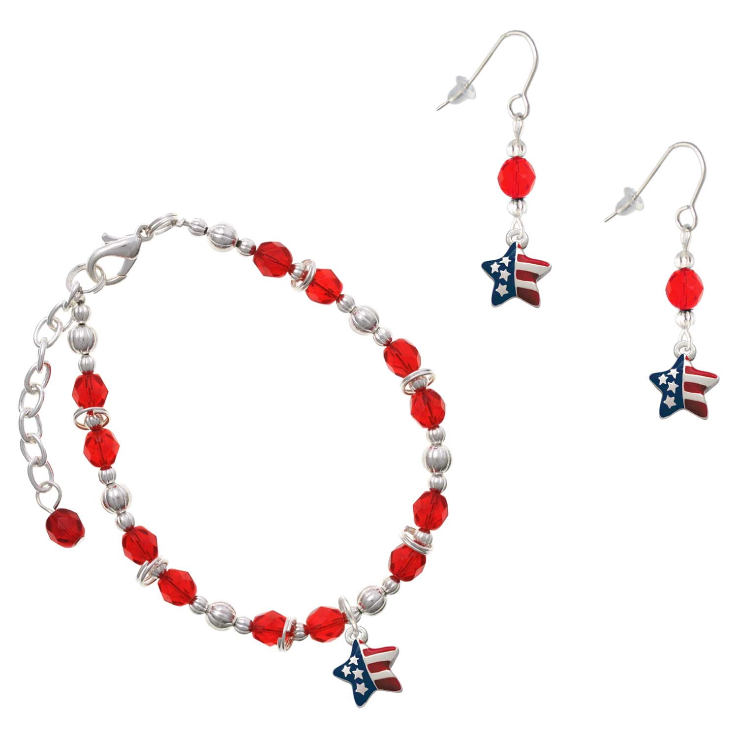 Delight Jewelry Red Beaded Bracelet and Earring Set, featuring Silver ...