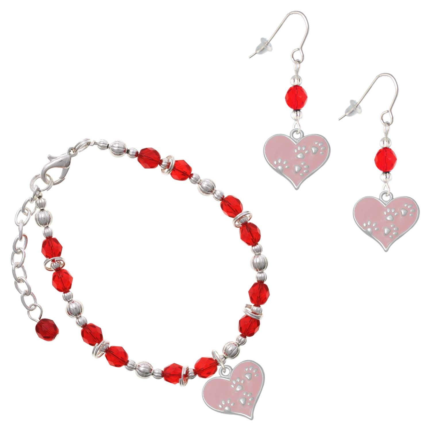 Delight Jewelry Red Beaded Bracelet and Earring Set, featuring Silver ...