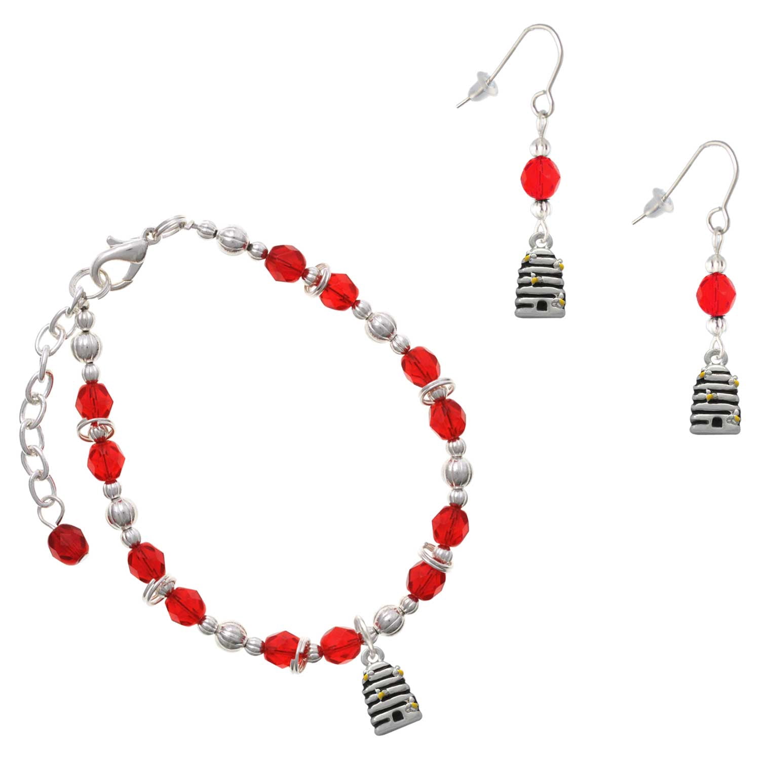 Delight Jewelry Red Beaded Bracelet and Earring Set, featuring Silver ...