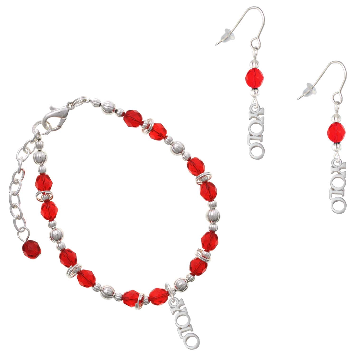 Delight Jewelry Red Beaded Bracelet and Earring Set, featuring Silver ...