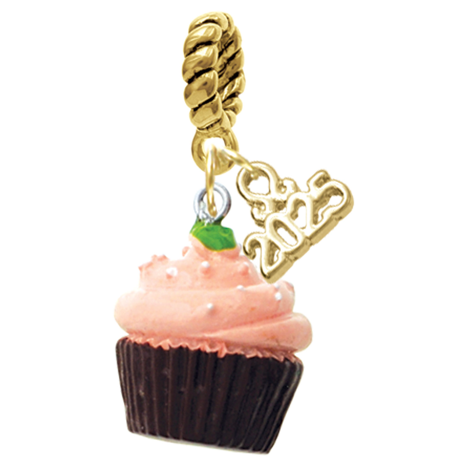 Delight Jewelry Resin Chocolate Cupcake with Pink Frosting - Gold-tone Rope Charm Bead Dangle ...