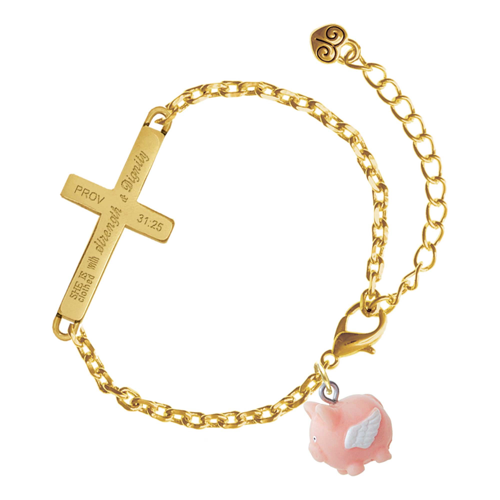 Delight Jewelry Resin Flying Pink Pig - Gold Tone Proverbs 31:25 She is ...