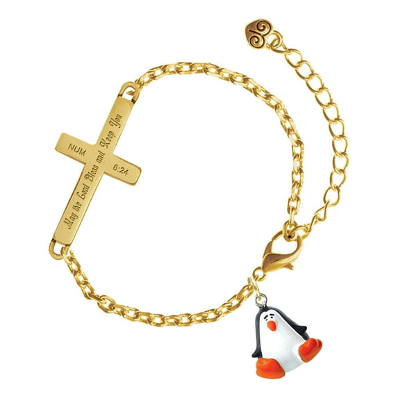 Delight Jewelry Resin Penguin - Gold Tone Numbers 6:24 May the Lord Bless You Engraved Cross ...