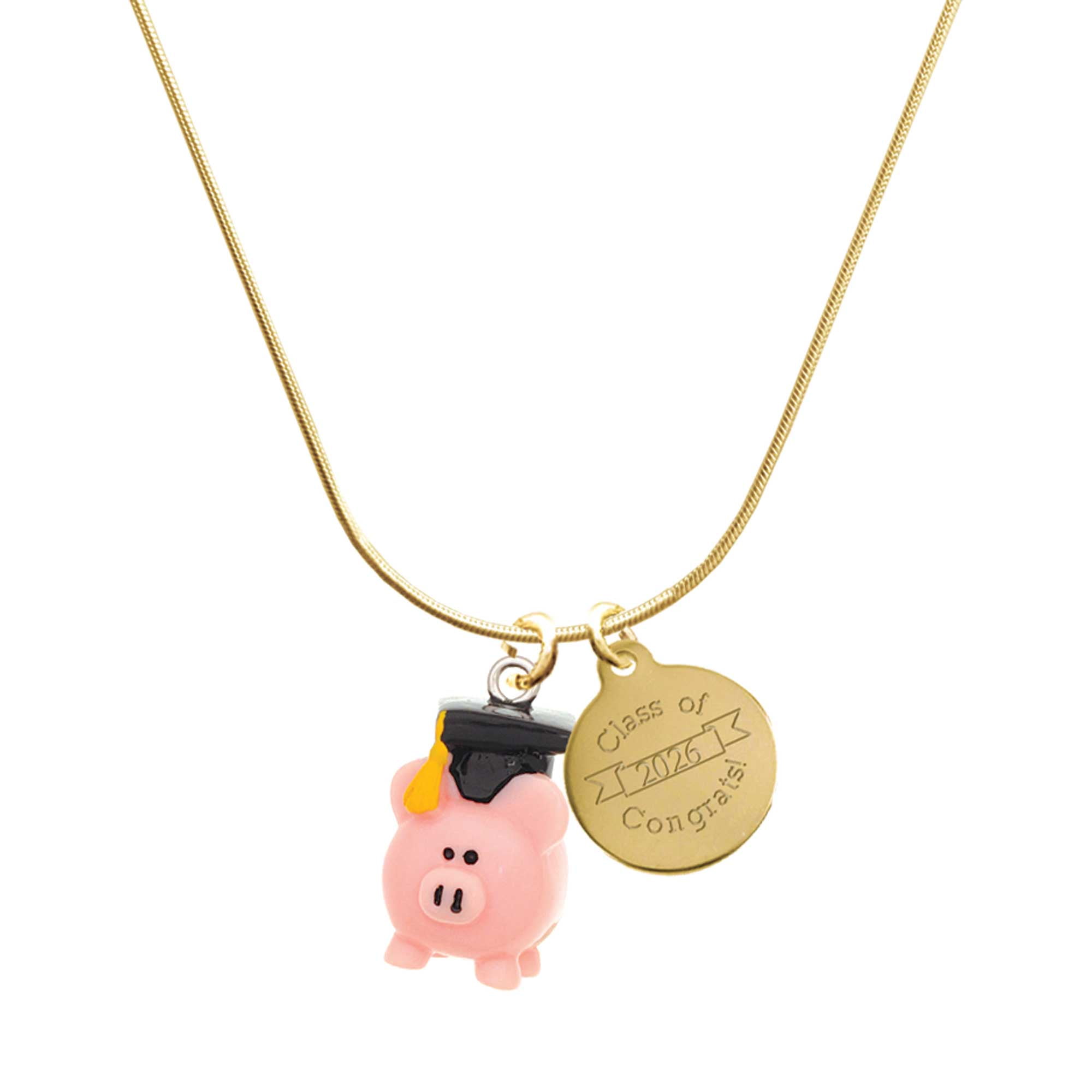 Delight Jewelry Resin Pink Pig Graduate - Goldtone Engraved Congrats ...