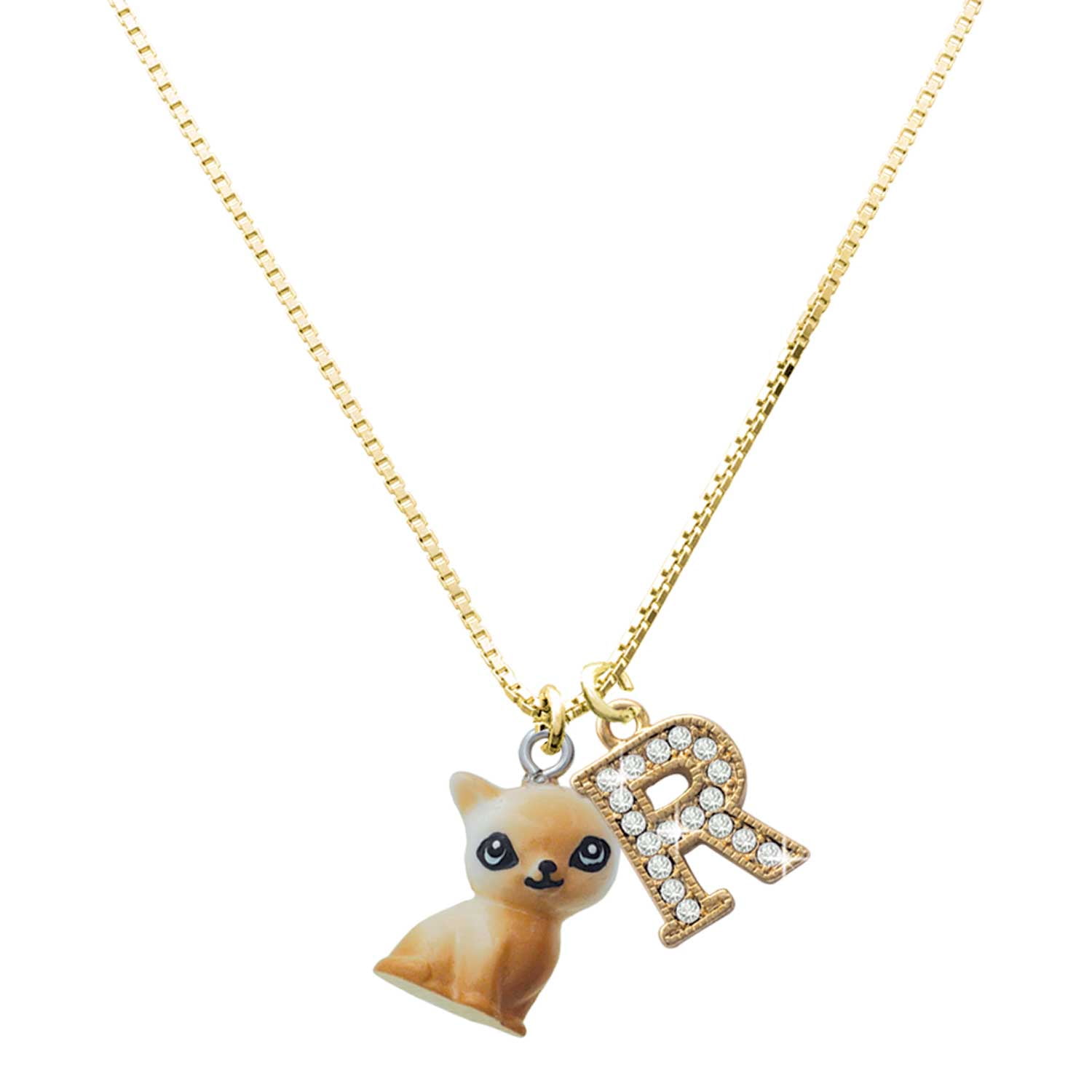 Delight Jewelry Resin Siamese Cat - Large Goldtone Crystal Initial - R ...
