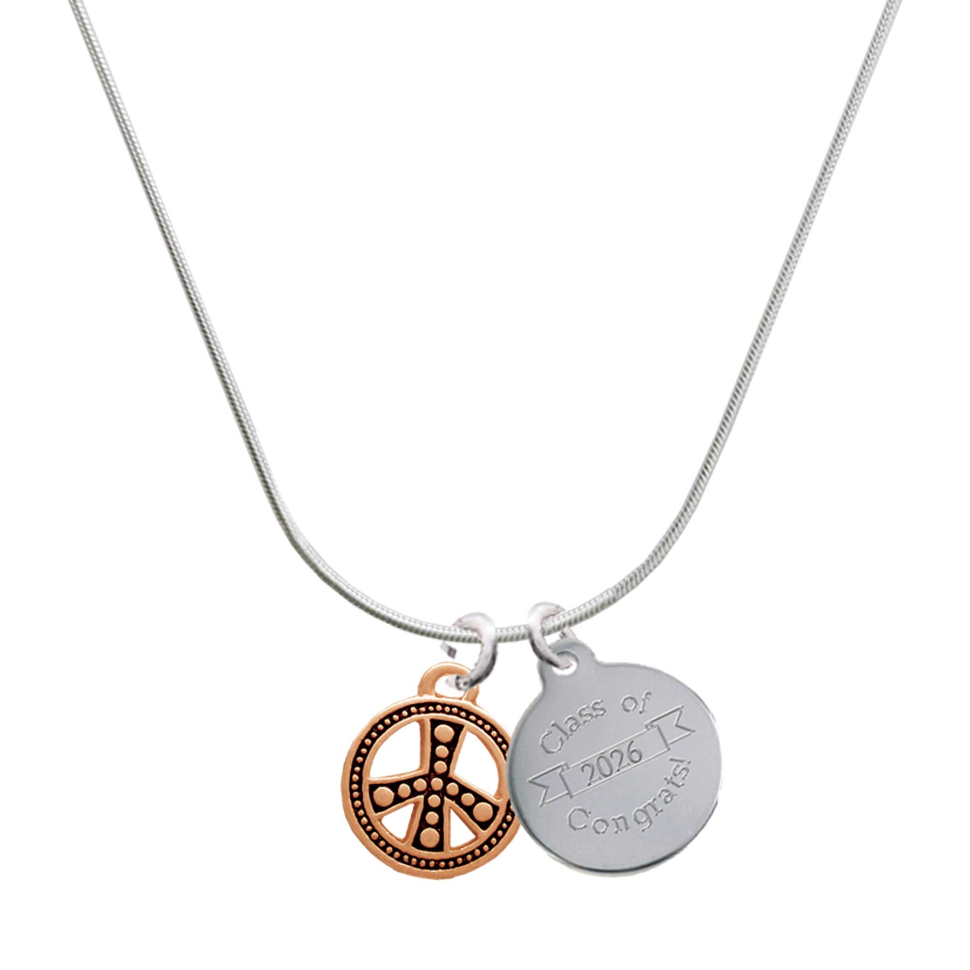 Delight Jewelry Rose Gold-tone Beaded Peace Sign - Silvertone Engraved ...
