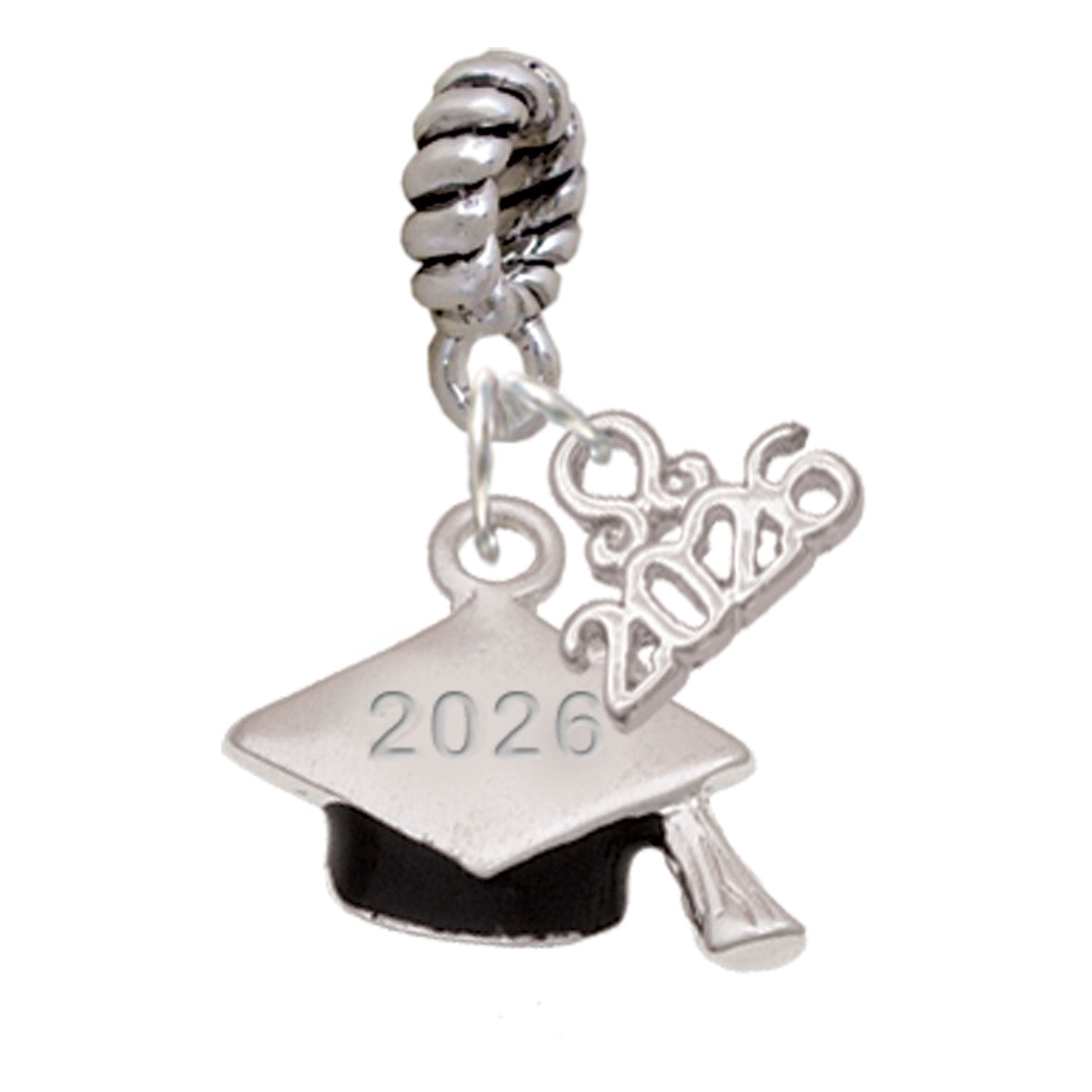 Delight Jewelry Silver Plated 3-D Graduation Hat with 2026 - Rope Charm ...