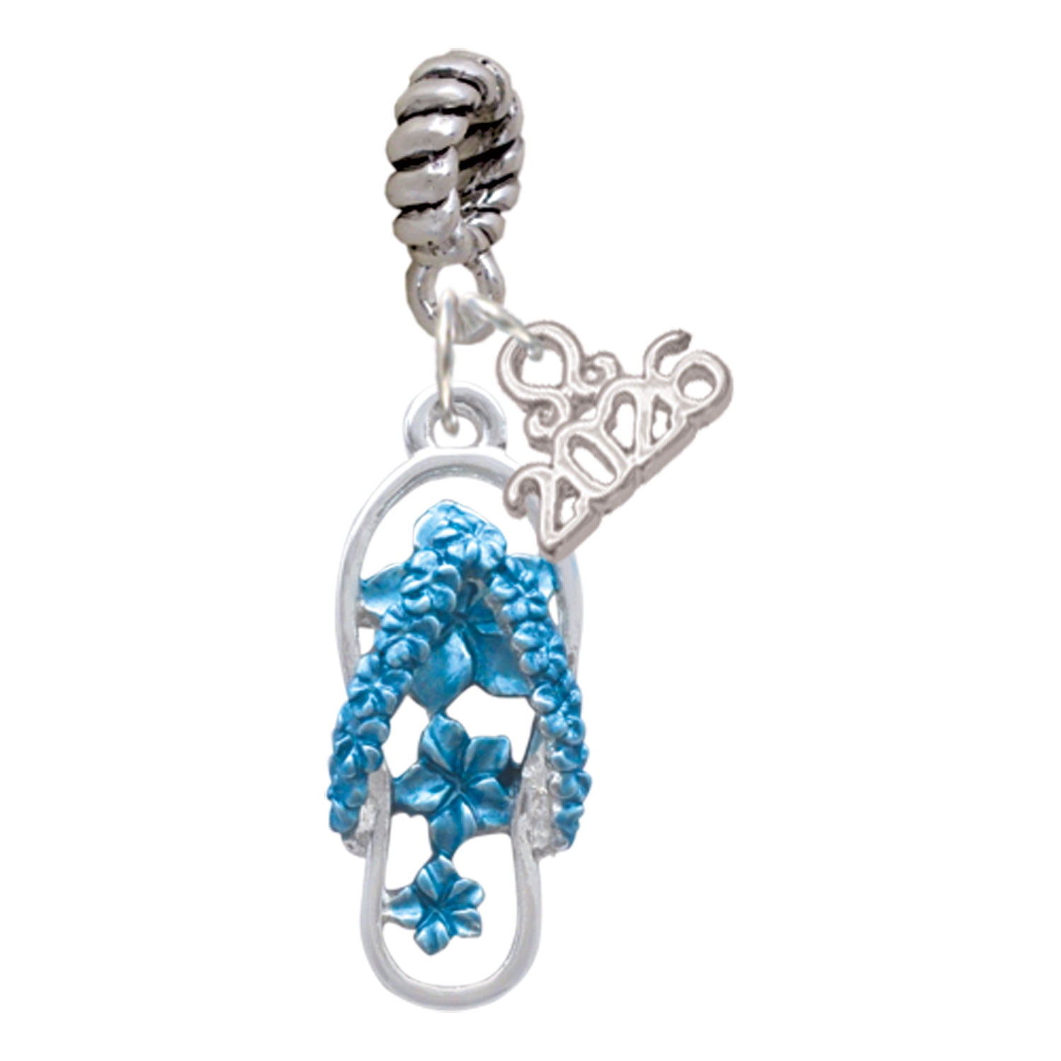 Delight Jewelry Silver Plated Blue Open Plumeria Flower Flip Flop ...