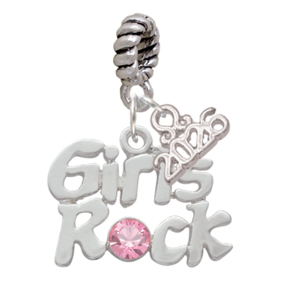Delight Jewelry Silver Plated Girls Rock with Light Pink Crystal - Rope ...