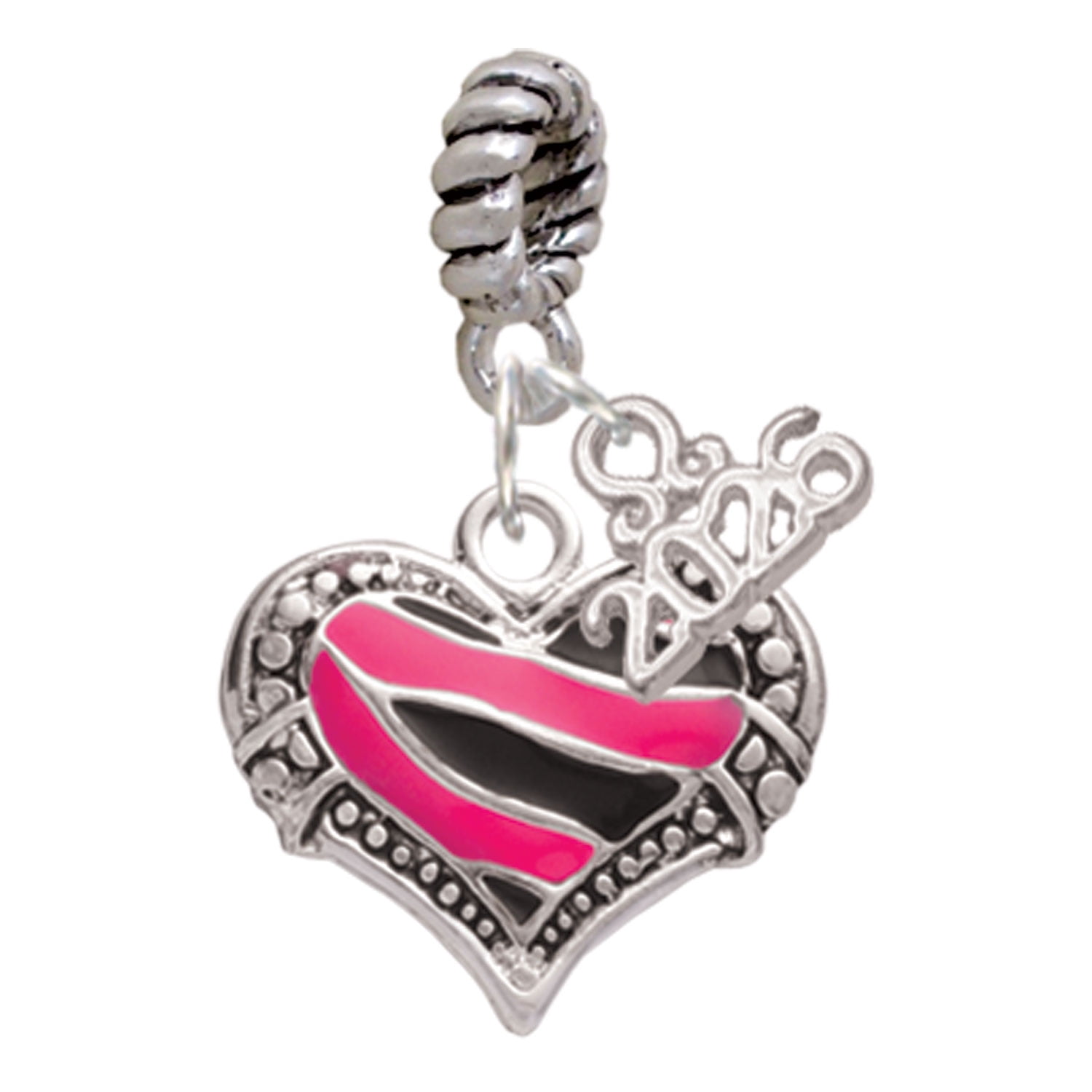 Delight Jewelry Silver Plated Hot Pink Tiger Print Heart - Rope Charm ...