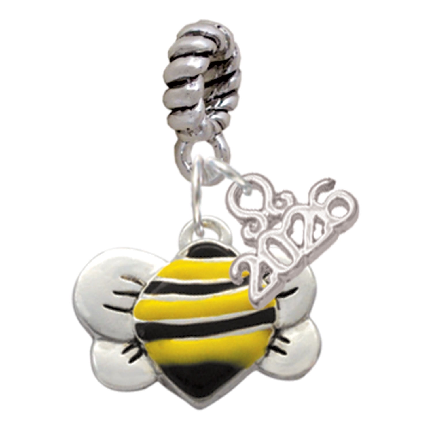 Delight Jewelry Silver Plated Large Enamel Bumble Bee - Rope Charm Bead ...