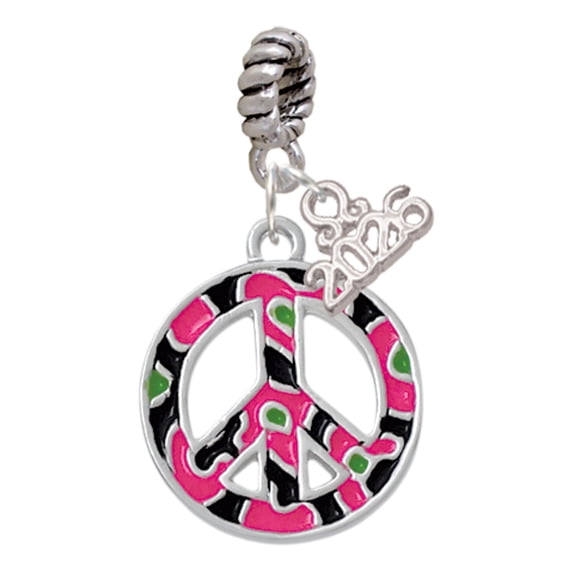 Delight Jewelry Silver Plated Large Hot Pink Cheetah Print Peace Sign ...